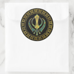 Gold and Marble Khanda symbol Classic Round Sticker | Zazzle