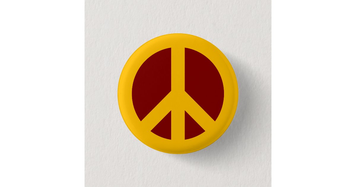 Gold and Maroon Peace Symbol Button | Zazzle