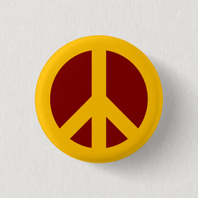 Gold and Maroon Peace Symbol Button | Zazzle