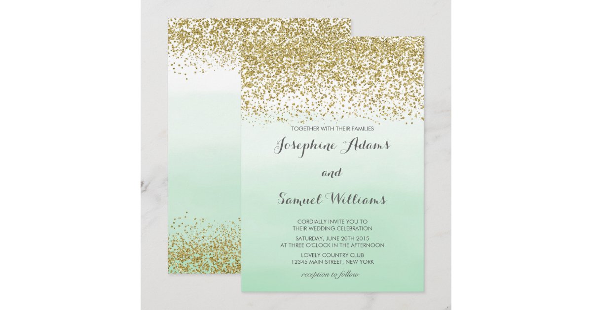 Gold and Mint Green Wedding Invitation | Zazzle