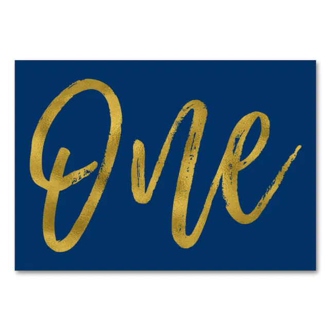 Gold and Navy Blue Elegant Table Number One | Zazzle