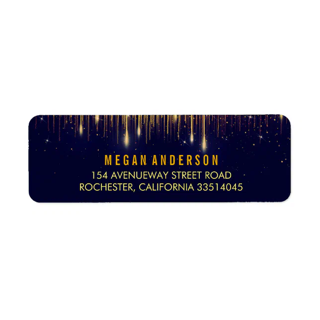 Gold and Navy String Lights Glitter Wedding Label | Zazzle