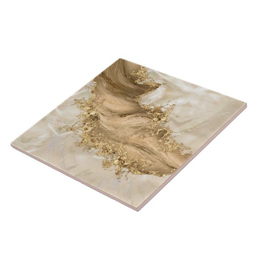 Gold and Pearl - Splatter and flow Ceramic Tile | Zazzle