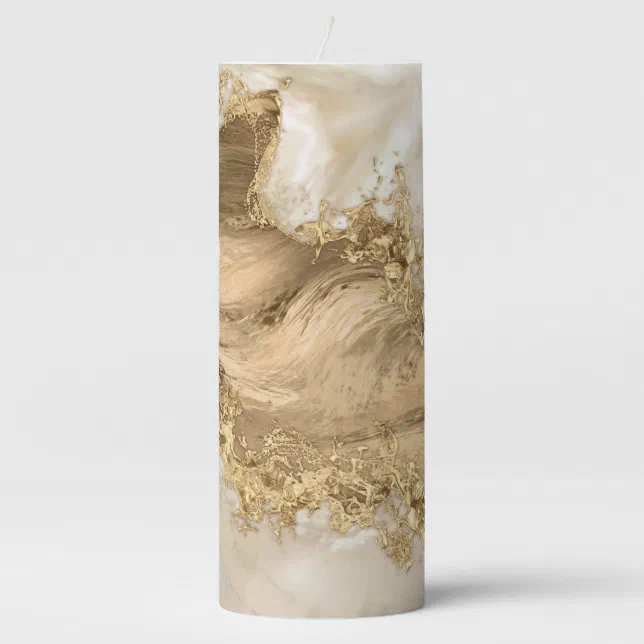 Gold and Pearl - Splatter and flow Pillar Candle | Zazzle