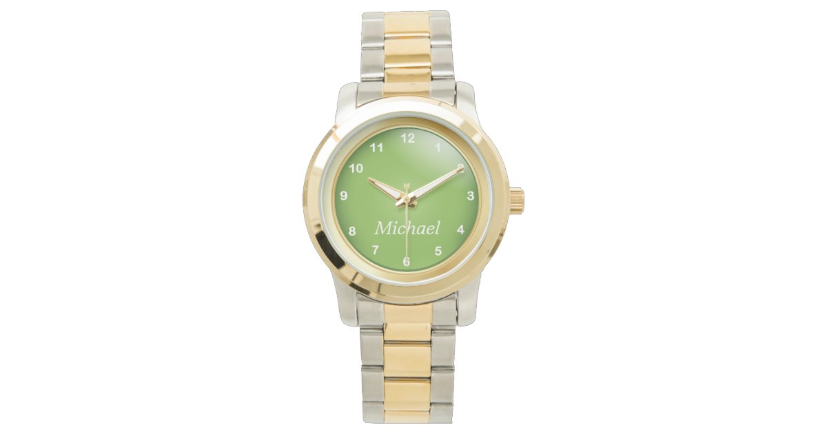 Gold and Peridot Green with White Numbers Watch | Zazzle