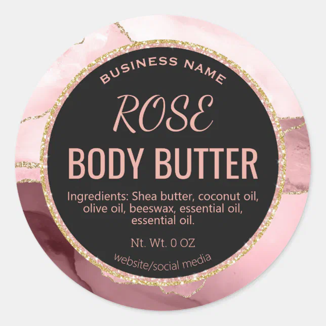 Gold And Pink Agate Body Butter Product Labels | Zazzle