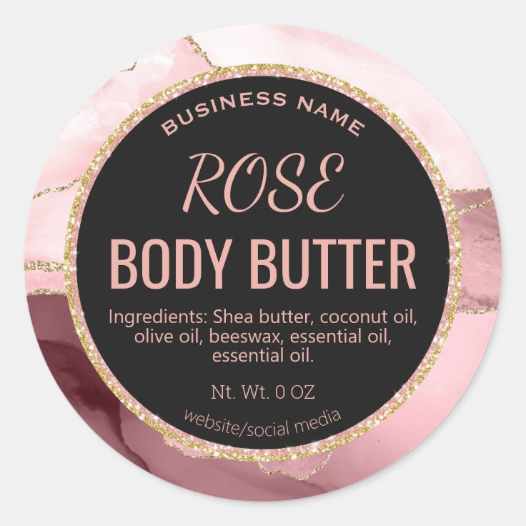 Gold And Pink Agate Body Butter Product Labels | Zazzle