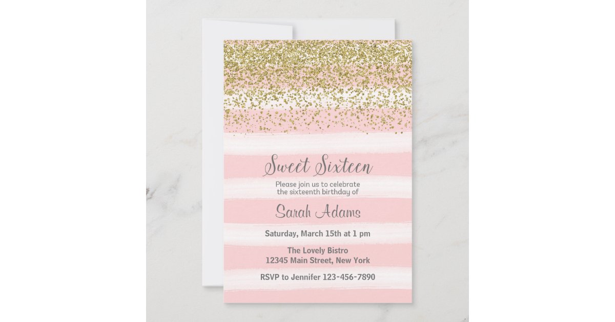 Gold and Pink Birthday Invitation | Zazzle