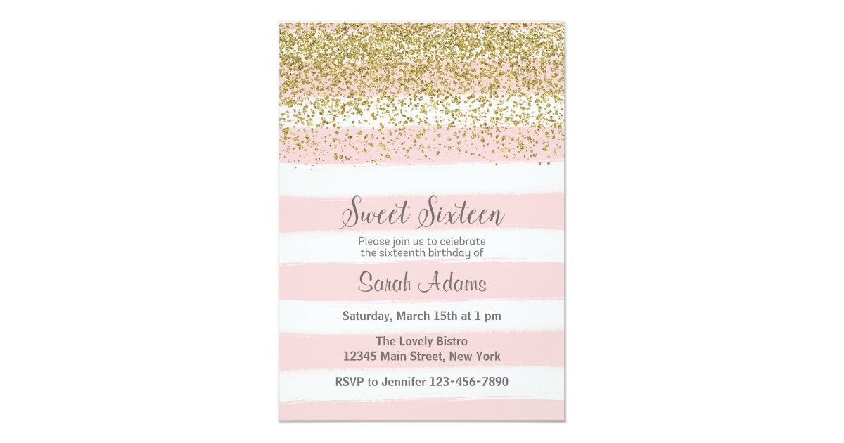 Gold and Pink Birthday Invitation | Zazzle.com