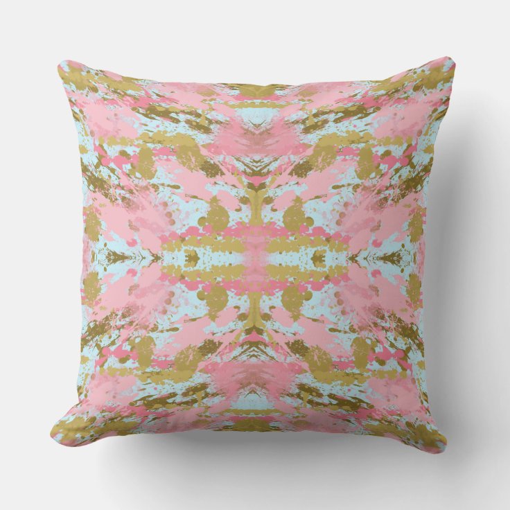 Gold and Pink Paint Splash Throw Pillow | Zazzle