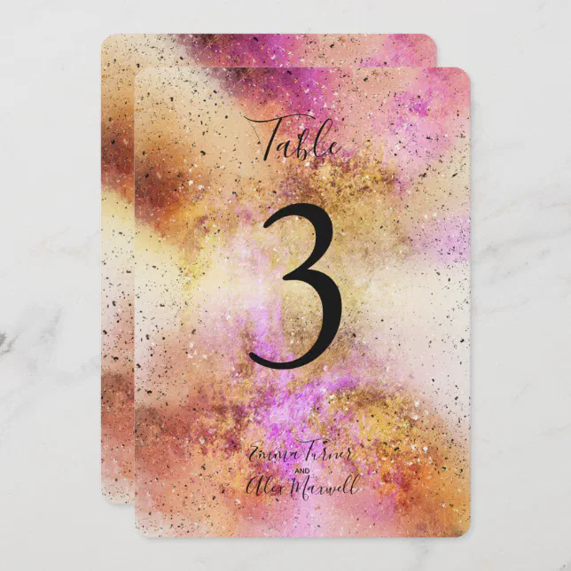 Gold and Pink Sky Watercolour | Table number cards | Zazzle