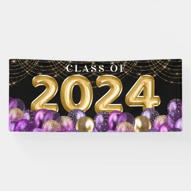 Gold and Purple Glitter Class of 2023 Graduation Banner | Zazzle