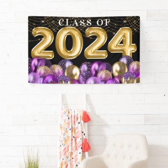 Gold and Purple Glitter Class of 2024 Graduation Banner | Zazzle