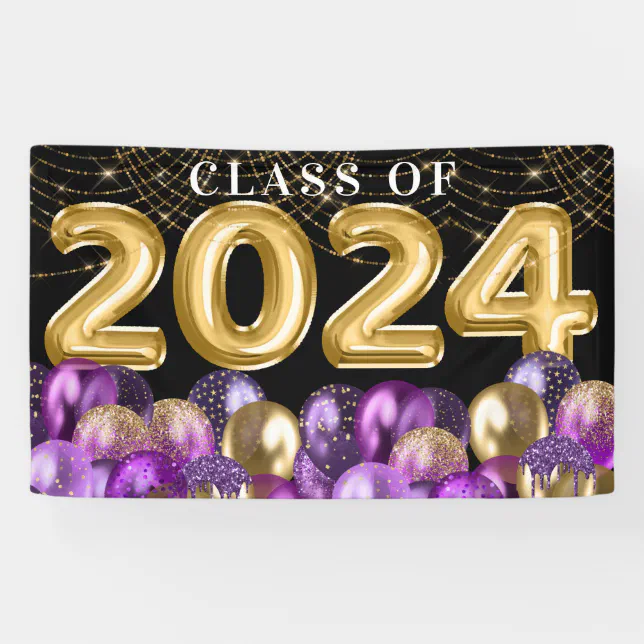 Gold and Purple Glitter Class of 2024 Graduation Banner | Zazzle