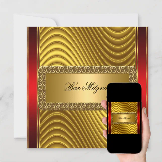 Gold and Red Art Deco Bar Mitzvah Invitation | Zazzle
