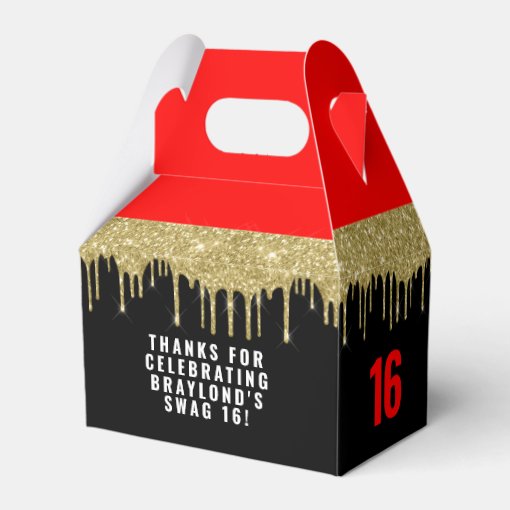 Gold and Red Drippin Swag 16 Birthday Favor Boxes | Zazzle