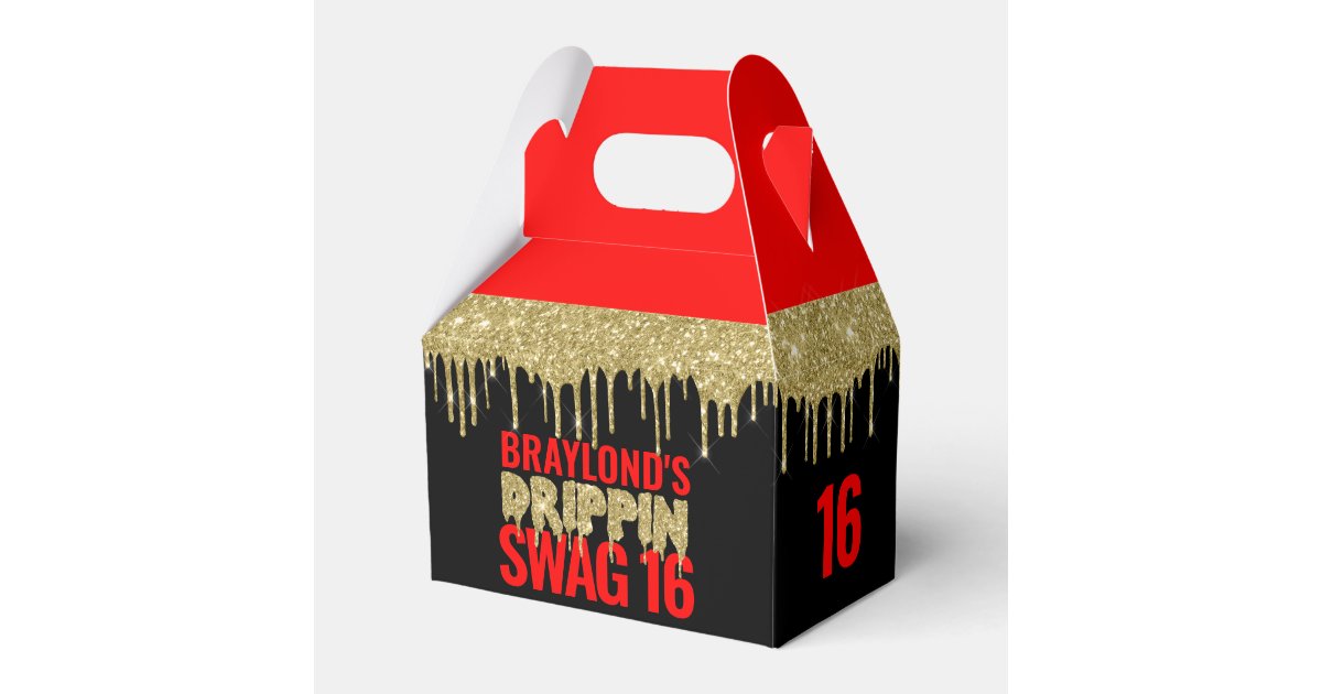 Gold and Red Drippin Swag 16 Birthday Favor Boxes | Zazzle