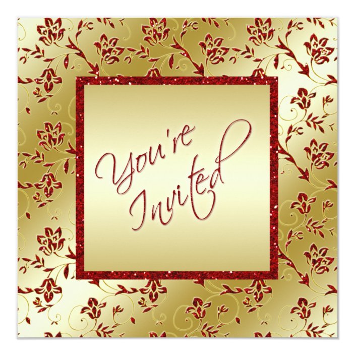 Gold and Red FAUX Glitter Wedding Invitation | Zazzle.com