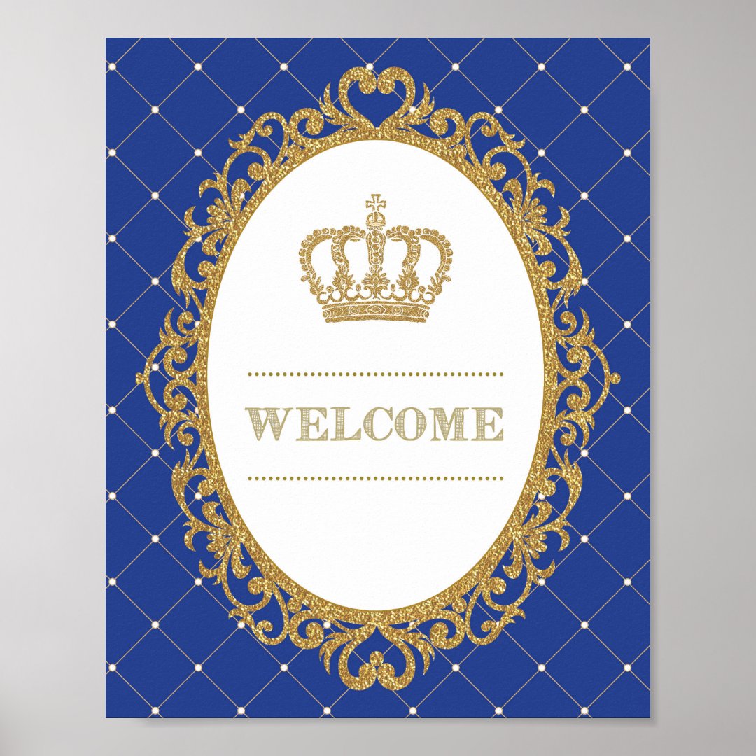 Gold and Royal Blue Baby Prince King Welcome Sign | Zazzle