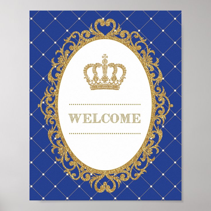 Gold and Royal Blue Baby Prince King Welcome Sign | Zazzle