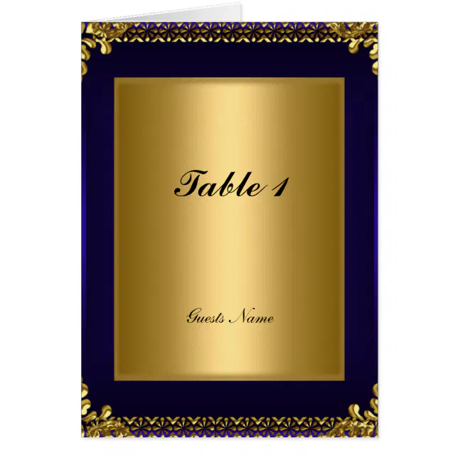 Gold and Royal Blue Table Placement Card Menu | Zazzle