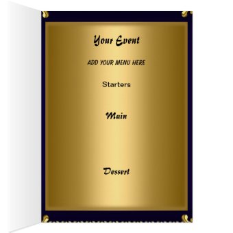 Gold and Royal Blue Table Placement Card Menu | Zazzle