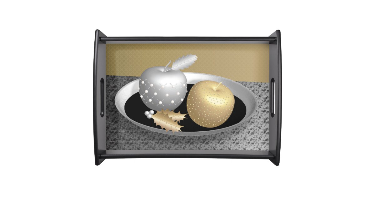 Gold and silver apples on a silver platter | Zazzle