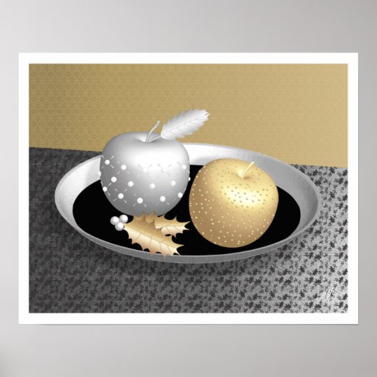 Gold and Silver Apples on a Silver Platter Poster | Zazzle.com