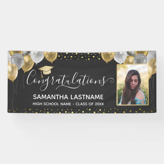 Gold and Silver Balloons Graduation 2022 Banner | Zazzle