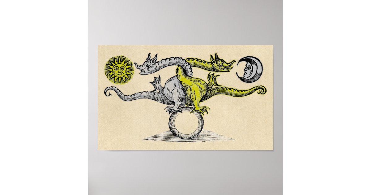 Gold and Silver Dragon Symbol Poster | Zazzle