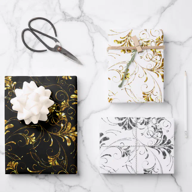 Gold and Silver Floral Pattern Wrapping Paper Sheets | Zazzle