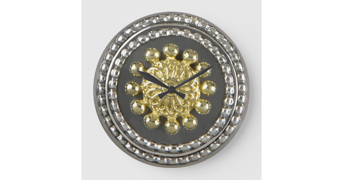 Gold and Silver Medallion Large Clock | Zazzle