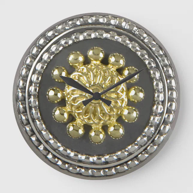Gold and Silver Medallion Large Clock | Zazzle
