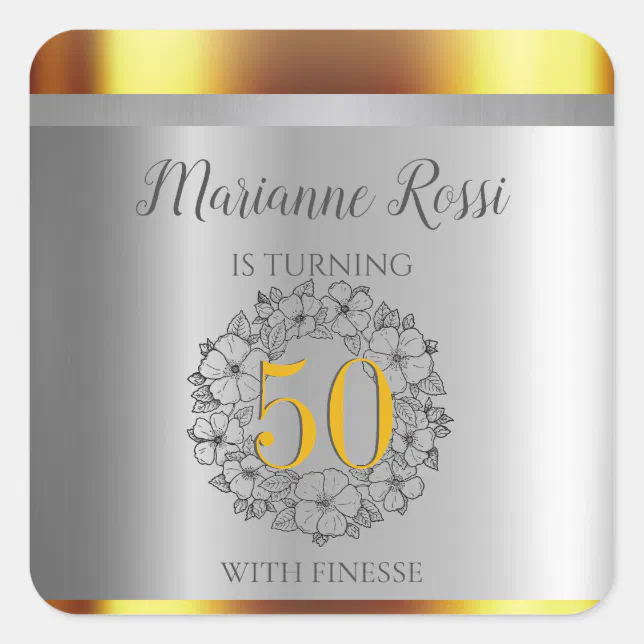 Gold And Silver Metallic 50th Birthday Square Sticker | Zazzle