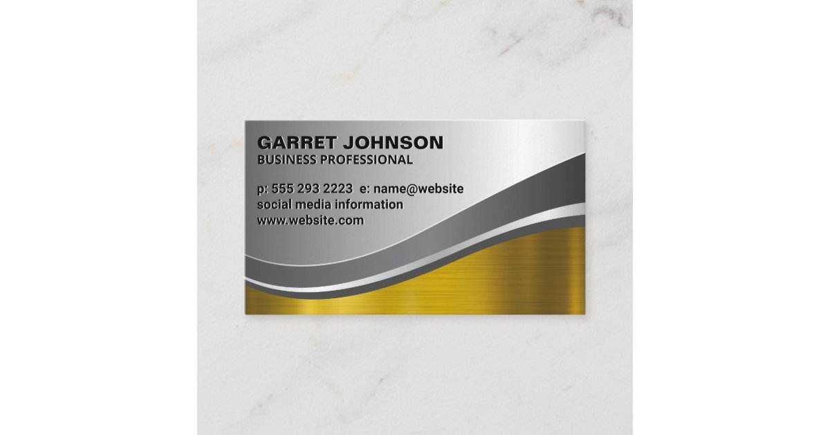 Gold and Silver Metallic Brushed Shine Business Card | Zazzle