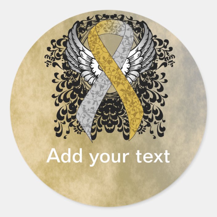 Gold and Silver Ribbon with Wings ribbon Classic Round Sticker | Zazzle.com