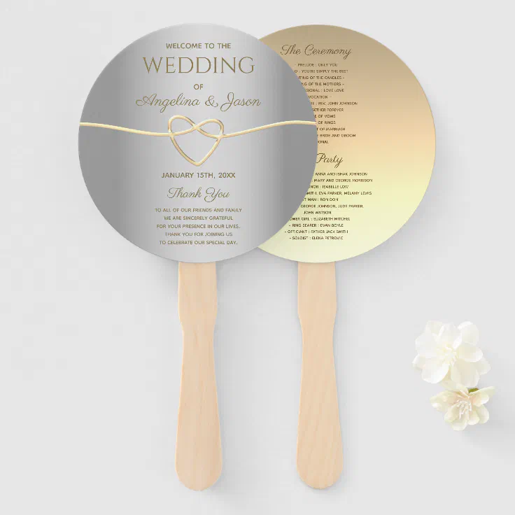 Gold and Silver Wedding Program Hand Fan | Zazzle