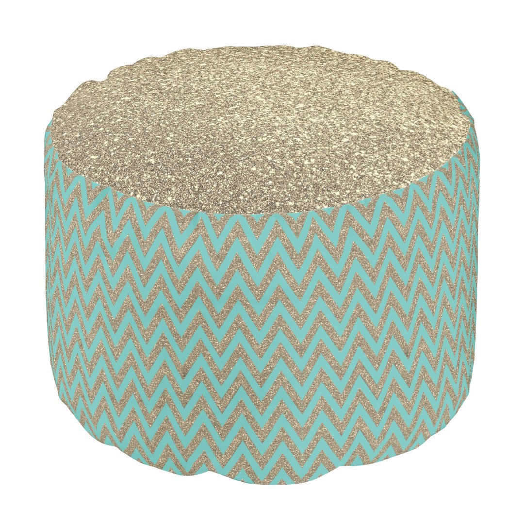Gold and teal chevron sparkle pouf | Zazzle