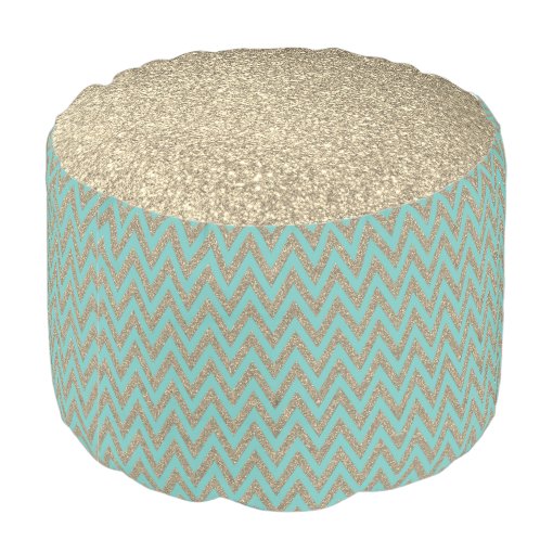 Gold and teal chevron sparkle pouf | Zazzle