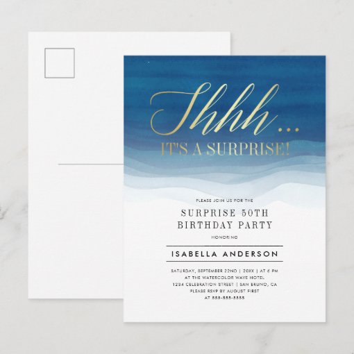 Gold And Watercolor Surprise Birthday Invitations | Zazzle