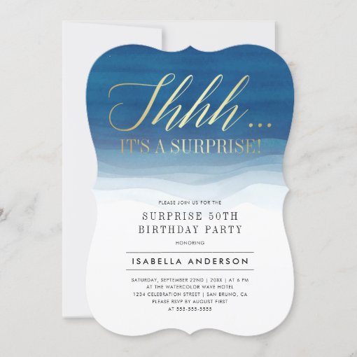 Gold And Watercolor Surprise Birthday Invitations | Zazzle