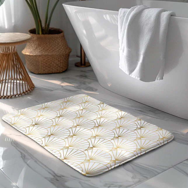 Gold and white Art Deco 2 pattern Bath Mat | Zazzle