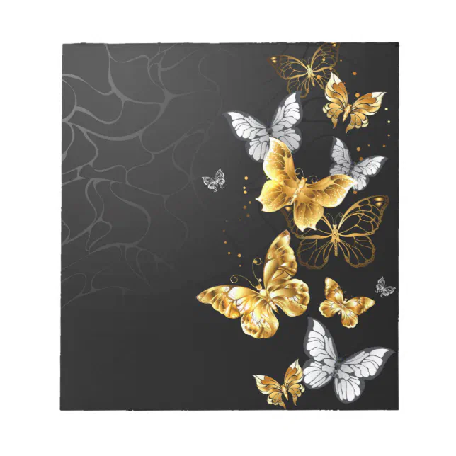 Gold and white butterflies notepad | Zazzle