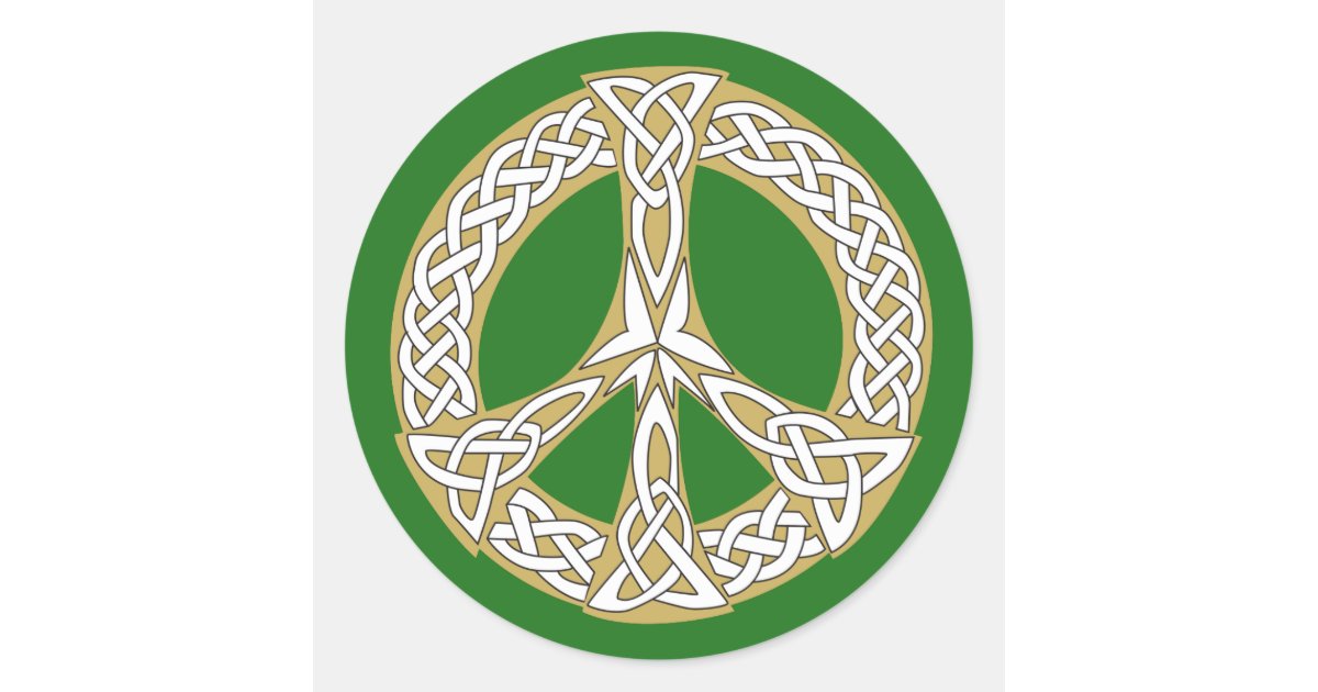 Gold and White Celtic Peace Sign Classic Round Sticker | Zazzle