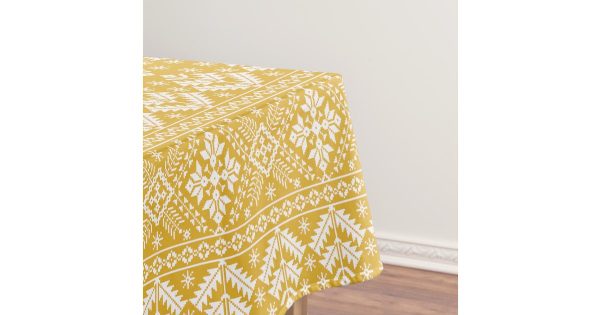 Gold and White Christmas Fair Isle Pattern Tablecloth | Zazzle