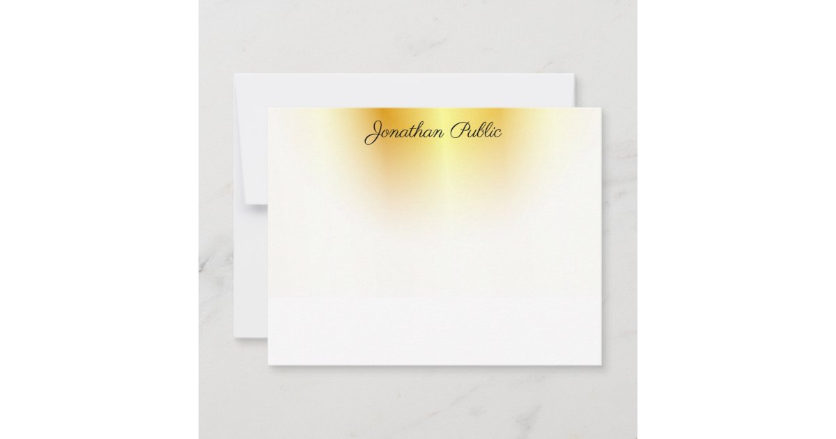 Gold And White Elegant Calligraphed Script Text Note Card | Zazzle
