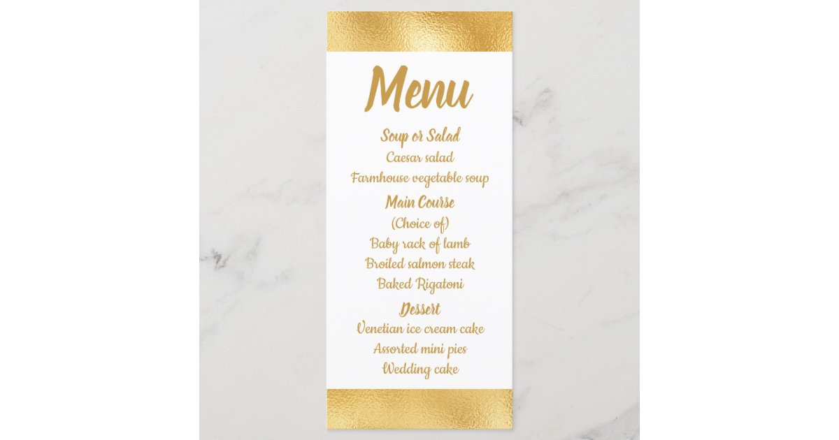 Gold And White Elegant Menu Glam Wedding Party | Zazzle
