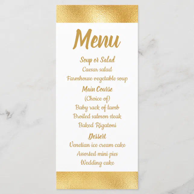 Gold And White Elegant Menu Glam Wedding Party | Zazzle