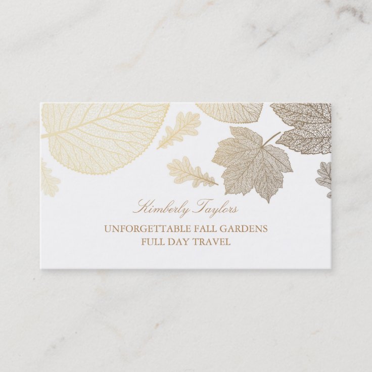 Gold and White Fall Leaves Elegant Business Card | Zazzle