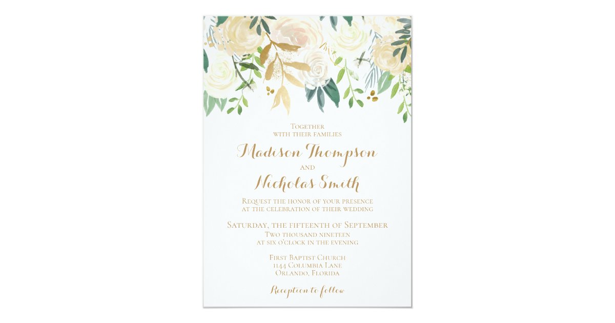 Gold and White Flower Wedding Invitation Card | Zazzle.com